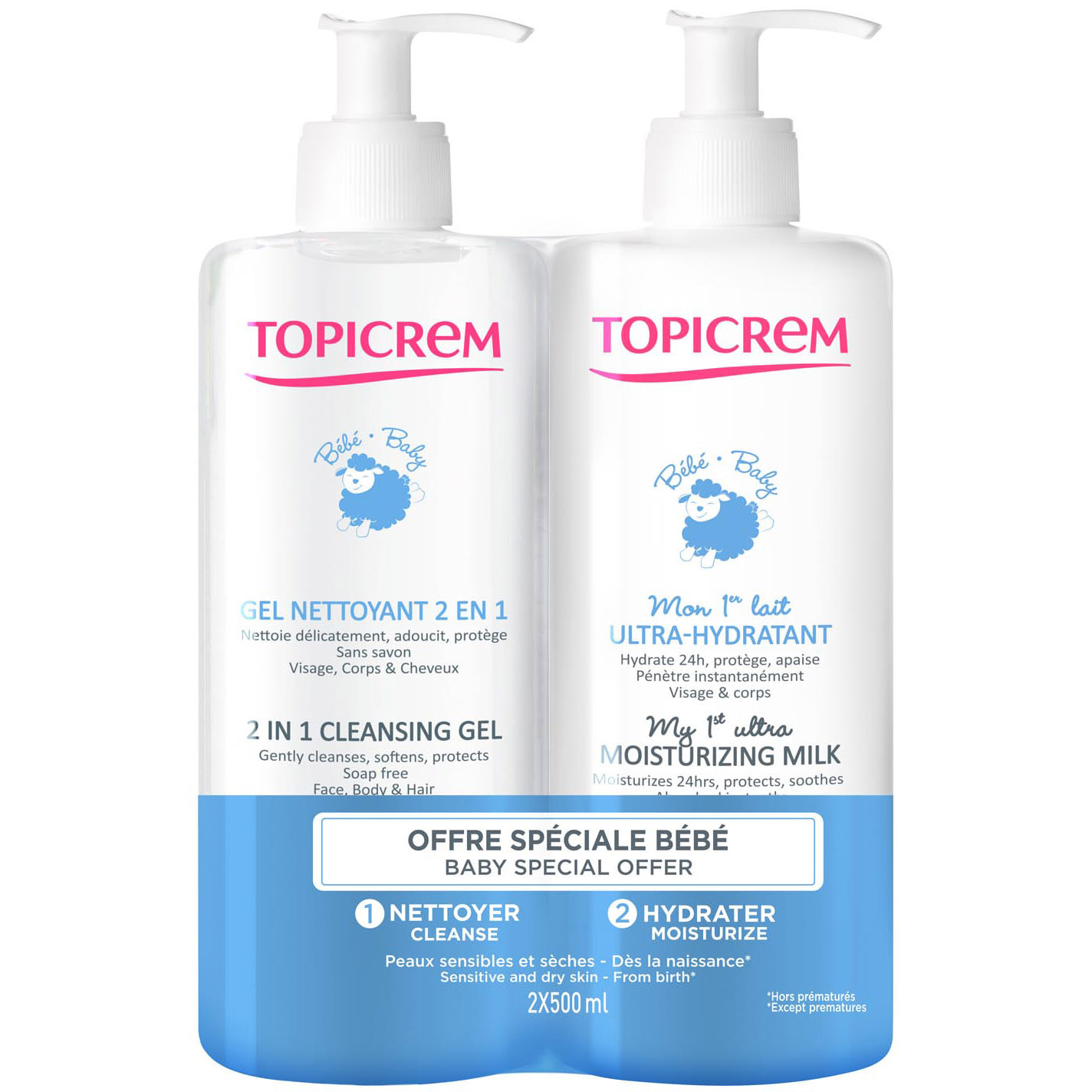 Набор: Молочко для тела Topicrem Baby увлажняющее 500 мл + Очищающий ...