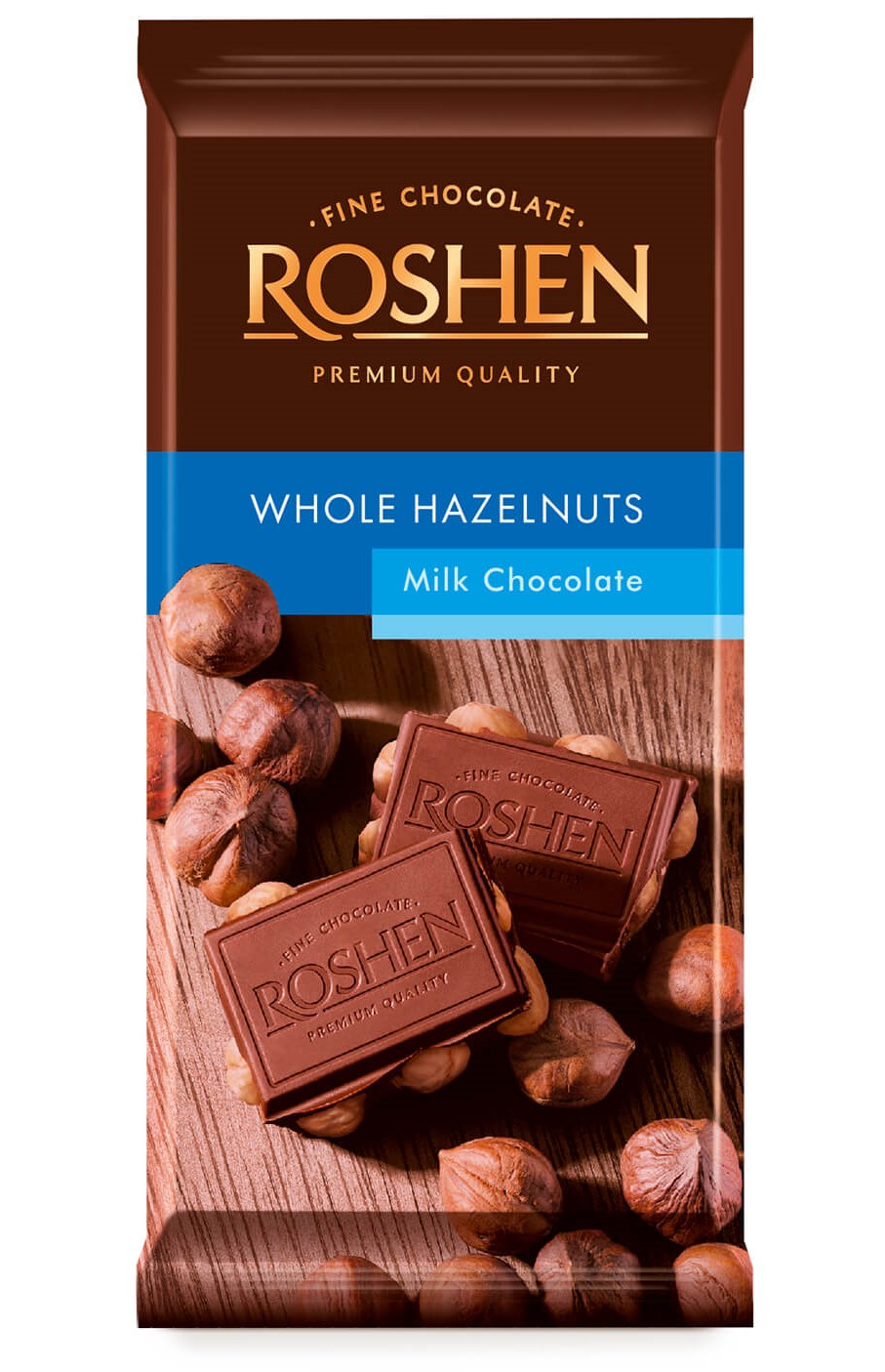 Шоколад молочний Roshen з цілими лісовими горіхами, 90 г (618921 ...